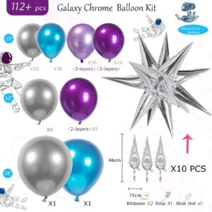 Chrome Purple and Blue Balloon Garland Arch Kit 130Pcs Double stuffed lilac Silver Metallic Balloons For 2023Graduation Galaxy Space Theme Video Game for Euphoria Party women birthday decorations