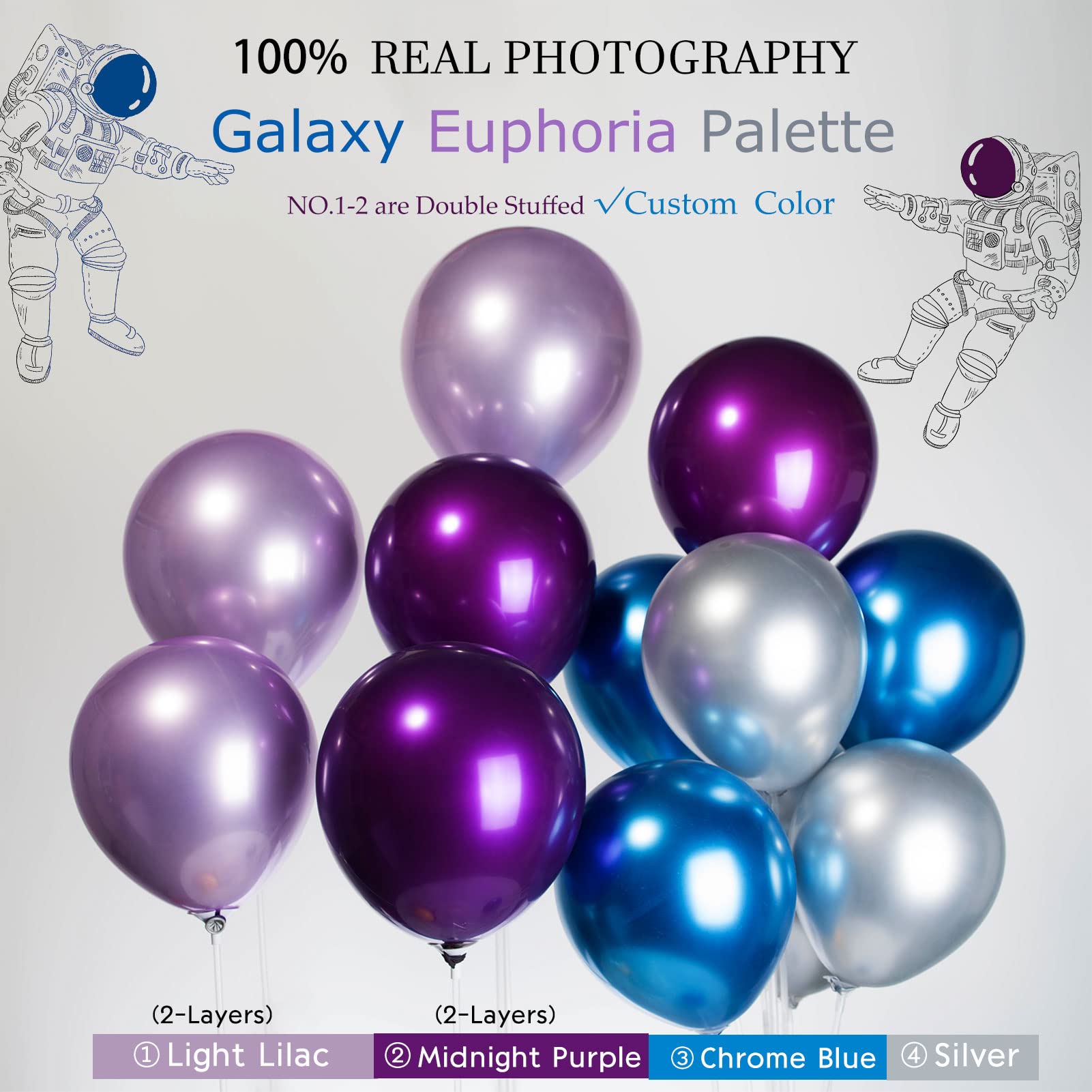 Chrome Purple and Blue Balloon Garland Arch Kit 130Pcs Double stuffed lilac Silver Metallic Balloons For 2023Graduation Galaxy Space Theme Video Game for Euphoria Party women birthday decorations