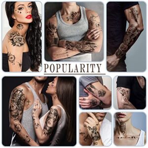 77 Sheets Temporary Tattoo for Men and Women, 17 Sheets Half Arm Chest Shoulder Fake Tattoos, 60 sheets Tiny Black for Adults, Waterproof Realistic Tattoos Long-Lasting