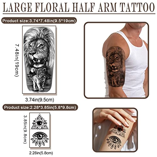 77 Sheets Temporary Tattoo for Men and Women, 17 Sheets Half Arm Chest Shoulder Fake Tattoos, 60 sheets Tiny Black for Adults, Waterproof Realistic Tattoos Long-Lasting