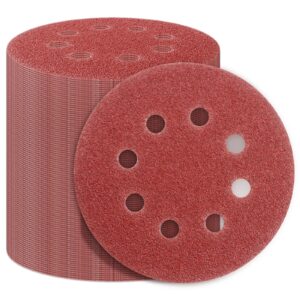 100 pieces 5 inch sanding disc 40 grit, drlife 8 hole sandpaper hook and loop sanding pads round orbital sandpaper for random orbital sander