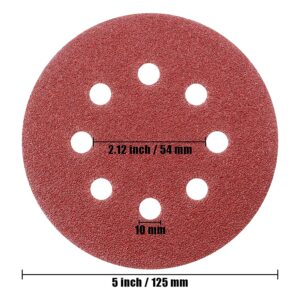 100 Pieces 5 Inch Sanding Disc 40 Grit, DRLIFE 8 Hole Sandpaper Hook and Loop Sanding Pads Round Orbital Sandpaper for Random Orbital Sander