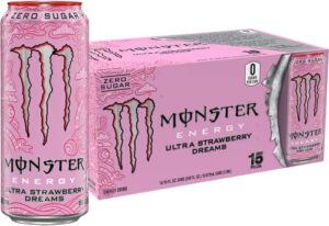 monster energy ultra strawberry dreams, sugar free energy drink, 16 ounce (pack of 15)