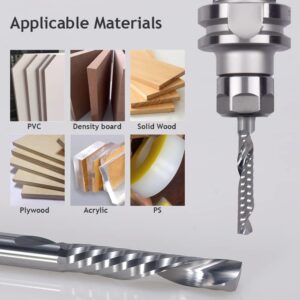 1/8 Inch Down Cut Single Flute (O Flute) Spiral End Mill CNC Router Bits ,with 1/8 Inch Cutting Dia，1 Inch Cutting Length for Acrylic PVC MDF Wood Pack of 5