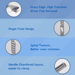 1/8 Inch Down Cut Single Flute (O Flute) Spiral End Mill CNC Router Bits ,with 1/8 Inch Cutting Dia，1 Inch Cutting Length for Acrylic PVC MDF Wood Pack of 5