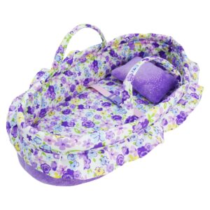 june garden cozy dream doll bassinet - baby doll portable carrier - fits for american girl dolls up to 18" - soft pillow & safety buckle included - purple