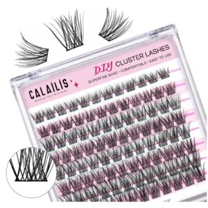 calailis lash clusters diy lash extensions 96pcs d curl cluster lashes natural look eyelash clusters reusable wispy individual lashes super thin band and soft (hd17, d-10-16mix)