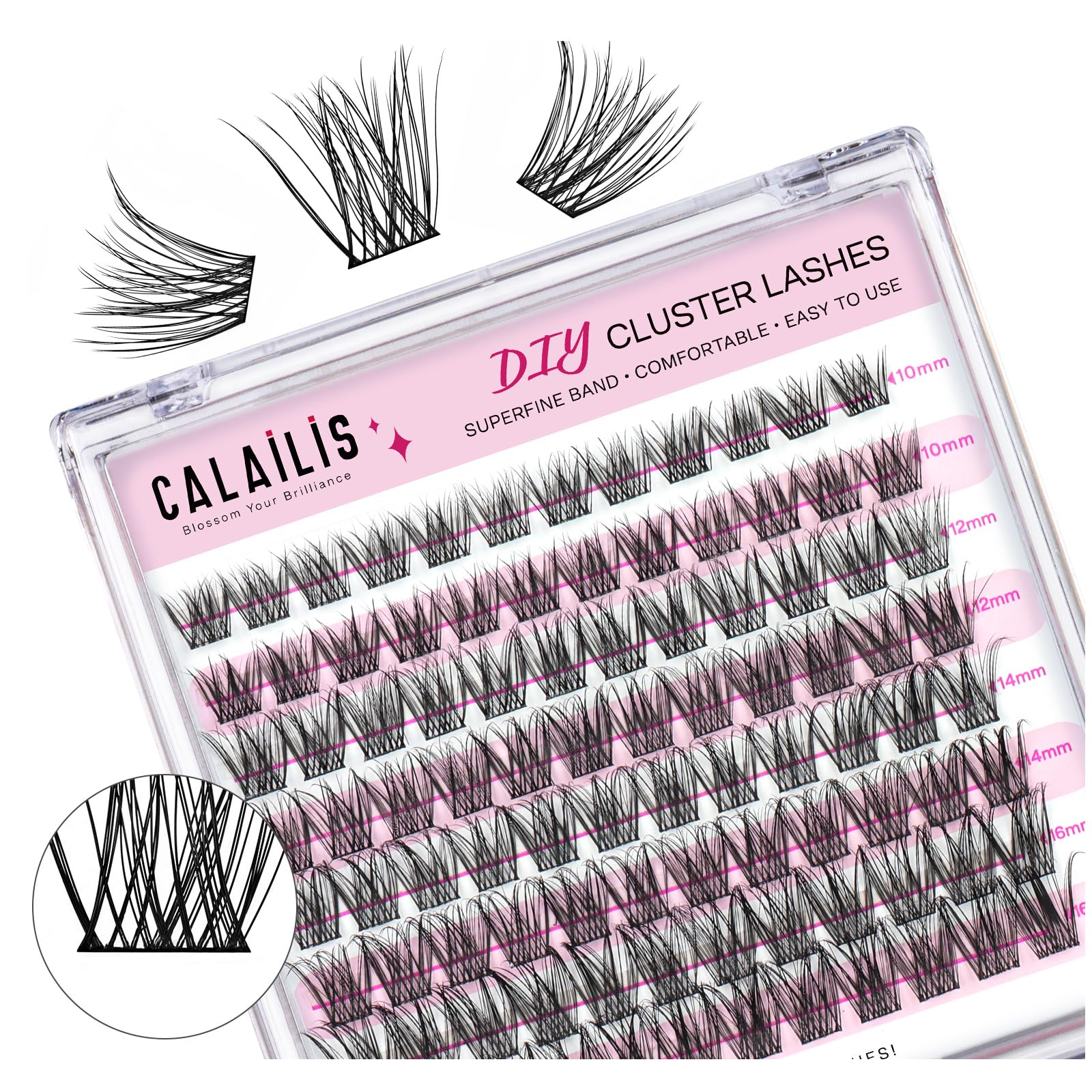 CALAILIS Lash Clusters DIY Lash Extensions 96Pcs D Curl Cluster Lashes Natural Look Eyelash Clusters Reusable Wispy Individual Lashes Super Thin Band and Soft (HD17, D-10-16MIX)