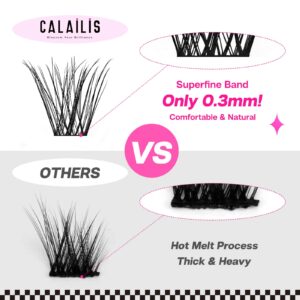 CALAILIS Lash Clusters DIY Lash Extensions 96Pcs D Curl Cluster Lashes Natural Look Eyelash Clusters Reusable Wispy Individual Lashes Super Thin Band and Soft (HD17, D-10-16MIX)