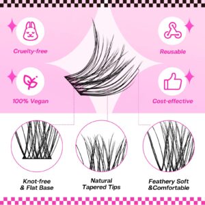 CALAILIS Lash Clusters DIY Lash Extensions 96Pcs D Curl Cluster Lashes Natural Look Eyelash Clusters Reusable Wispy Individual Lashes Super Thin Band and Soft (HD17, D-10-16MIX)