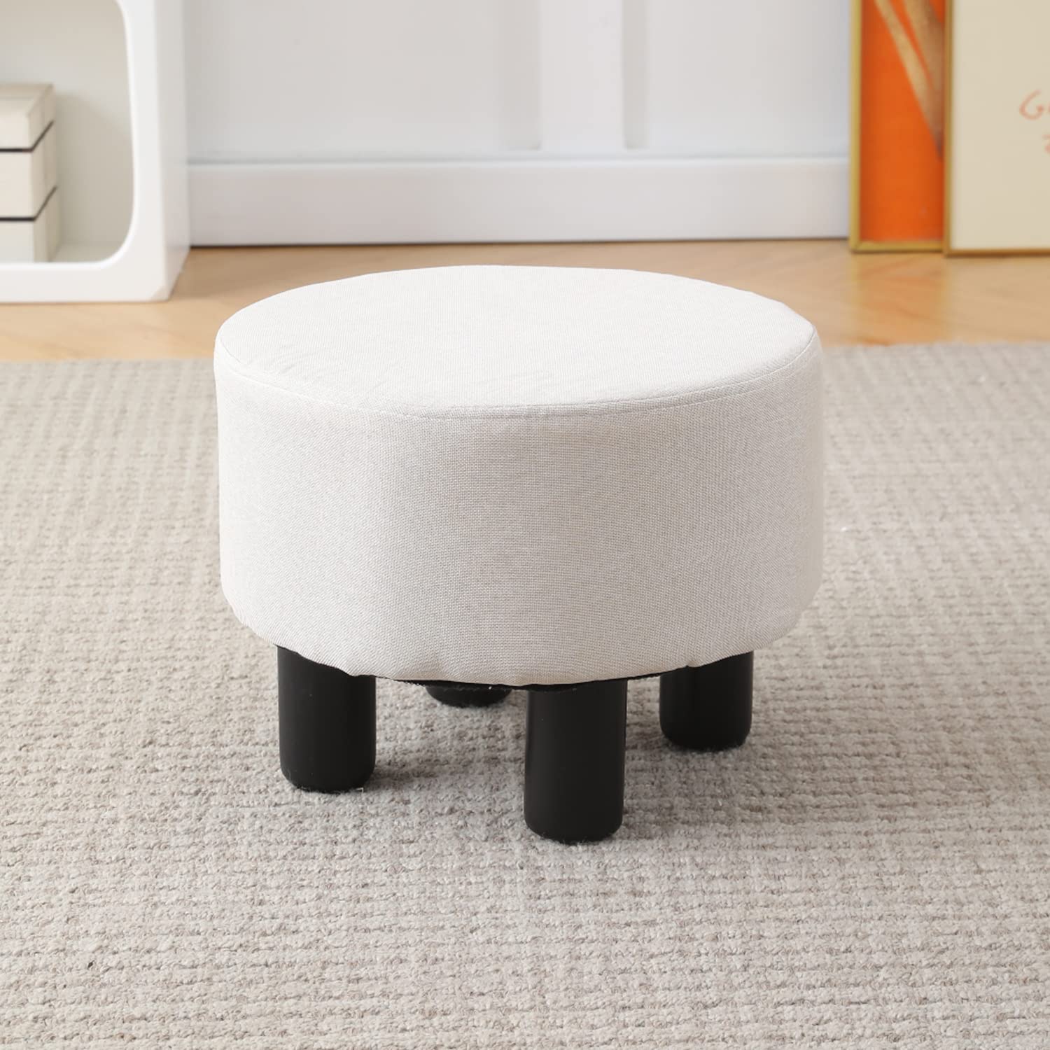 Cpintltr Linen Ottoman Round Footrest Stool Upholstered Step Stool Ottomans Sofa Stool 4 Wood Legs with Anti-Slip Pads Modern Accent Home Decor Suitable for Living Room Bedroom Entryway Grey