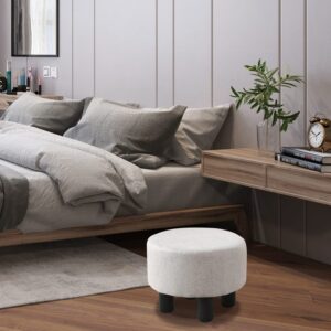 Cpintltr Linen Ottoman Round Footrest Stool Upholstered Step Stool Ottomans Sofa Stool 4 Wood Legs with Anti-Slip Pads Modern Accent Home Decor Suitable for Living Room Bedroom Entryway Grey