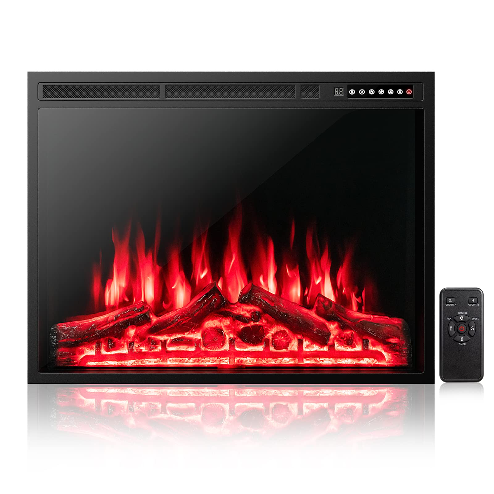 Tangkula 34 Inches Electric Fireplace Insert, Recessed and Freestanding Fireplace Heater with Touch Panel, Remote Control, Overheat Protection, 4 Flame Colors, 4 Log Colors, 750W/1500W