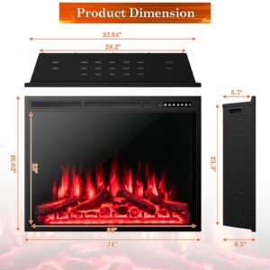 Tangkula 34 Inches Electric Fireplace Insert, Recessed and Freestanding Fireplace Heater with Touch Panel, Remote Control, Overheat Protection, 4 Flame Colors, 4 Log Colors, 750W/1500W