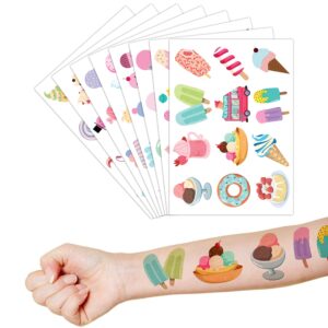 8 Sheets (96PCS) Ice Cream Temporary Tattoos Birthday Party Decorations Favors Tattoos Stickers Cute Party Supplies Kids Girls Boys Gifts Classroom School Prizes Themed