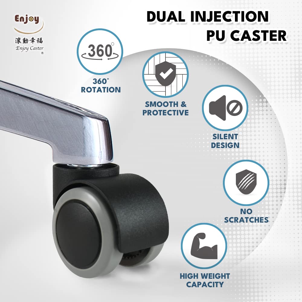 Enjoy Caster | 2 Inch Office Chair Casters for Hardwood Floors | Dual Injection Polyurethane Wheels for Floor Protection | Universal Stem Size 7/16" Office Chairs (5007BUB-38)