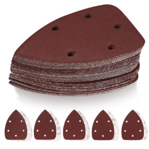 tooinkcv 50 pcs mouse detail sander sandpaper, 40/80/120/180/240 grit hook and loop 140mm mouse sander pads, sander replacement pads, assorted triangle sandpaper for detail mouse sander