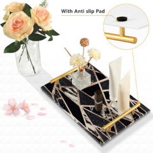 Rose Black Glitter Bathroom Sink Vanity Trays With Gold Handles Golden Marble Countertop Organizer Tray Acrylic Makeup Perfume Tray Dresser Tray Holder Decor Tray For Candle Small Plant Coffee