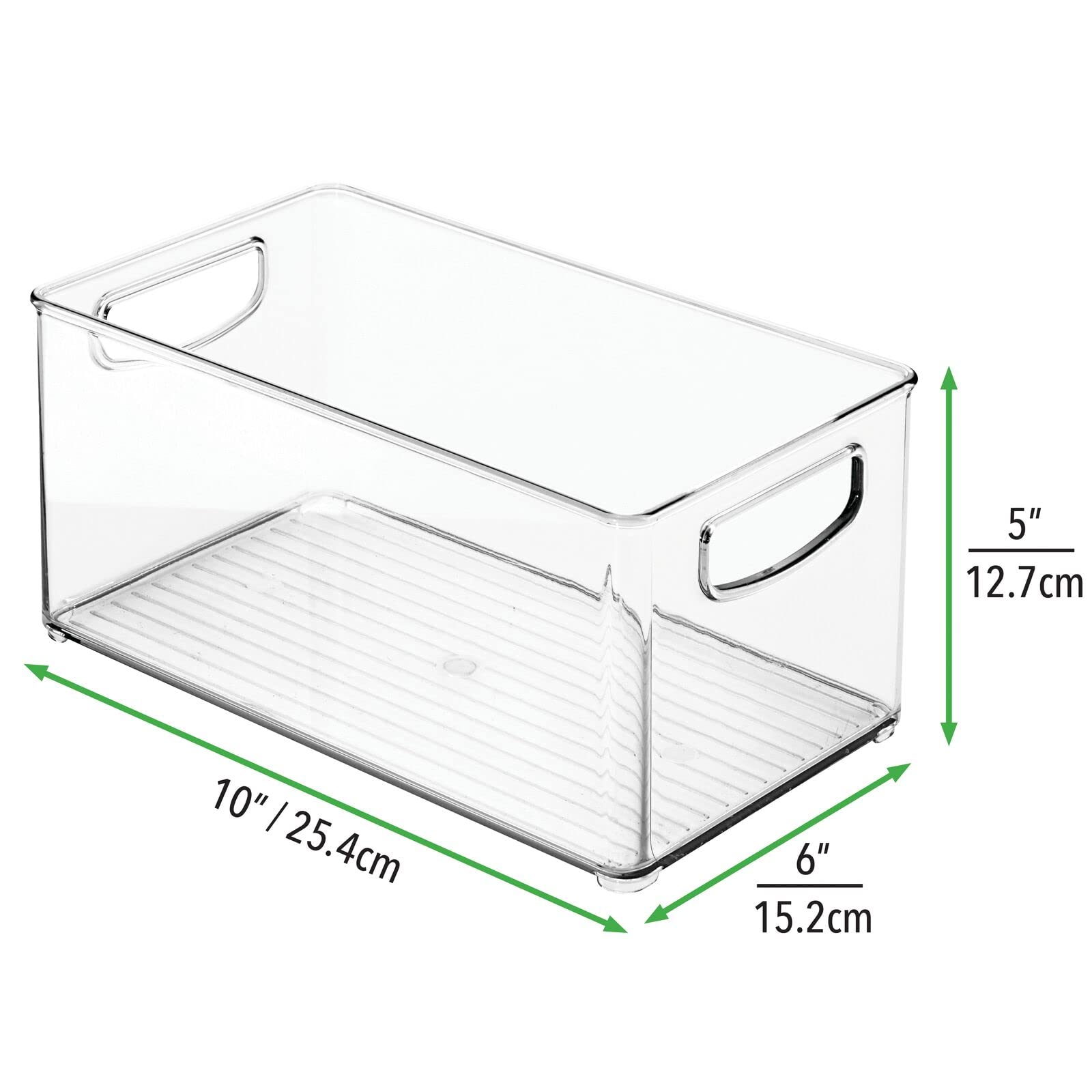 mDesign Plastic Stackable Bin with Handles and 9" Round Fluted Lazy Susan Turntable Plastic Spinner Combo Set for Organization in Bathroom, Closet, Cabinet, or Vanity Countertop - Set of 2 - Clear