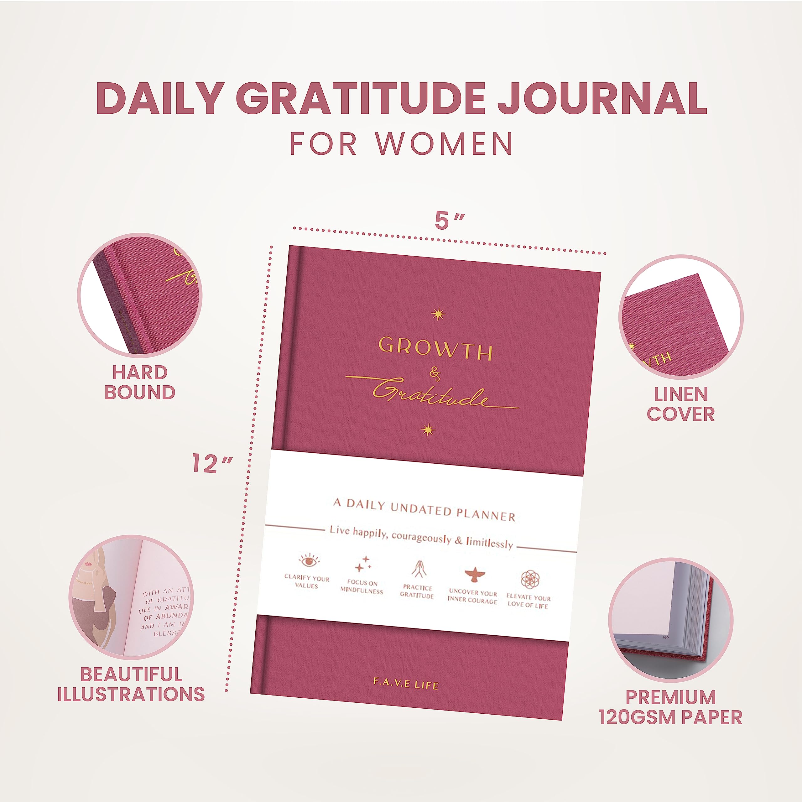 Daily Gratitude Journal for Women - Daily Affirmation & Mindfulness - Goal Planning with Self Reflection Pages - Gratefulness & Wellness Planner - Boost Positivity & Thankfulness