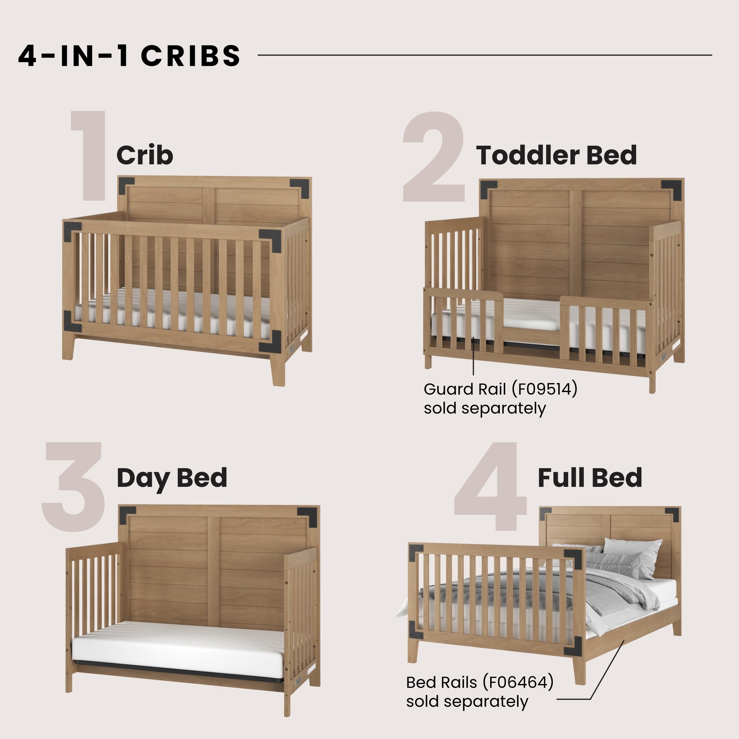 Child Craft Lucas 4-in-1 Convertible Crib, Baby Crib Converts to Day Bed, Toddler Bed and Full Size Bed, 3 Adjustable Mattress Positions, Non-Toxic, Baby Safe Finish (Nutmeg)