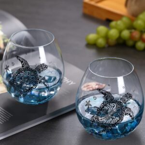 Physkoa Sea turtle wine glass- 13.5OZ Crackle Teal Design, sea turtle gifts for women,Turtle Gifts，Birthday gifts for women（Single）