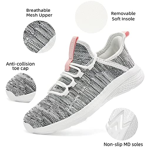 Lamincoa Womens Walking Running Shoes Lightweight Sneakers Slip On Memory Foam Tennis Shoes for Women Ash White