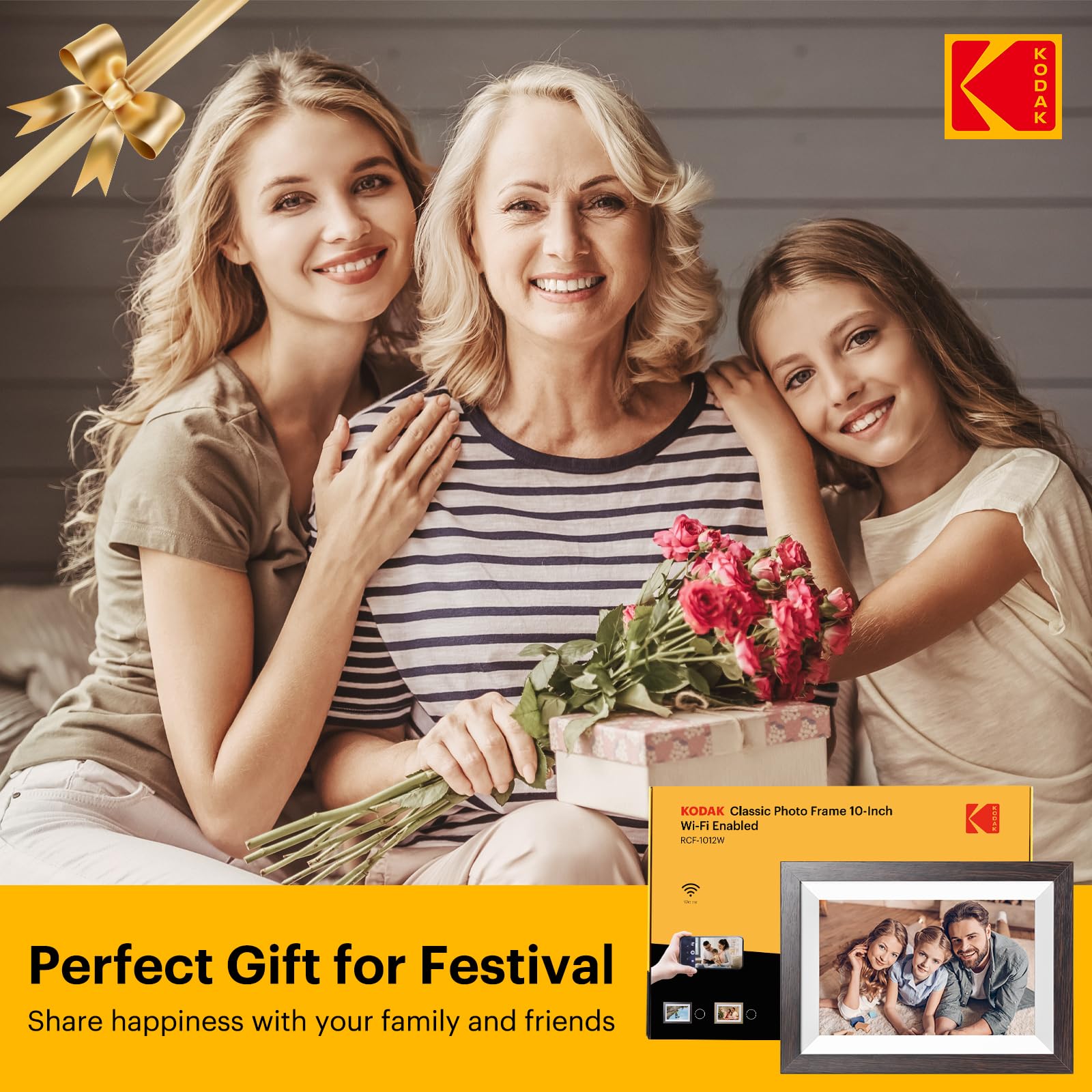 KODAK 10.1 Inch WiFi Digital Picture Frame with 32GB Storage, Electronic Smart Digital Photo Frame 1280x800 IPS Touch Screen, Auto-Rotate, Share Moments Instantly via KODAK App from Anywhere Anytime