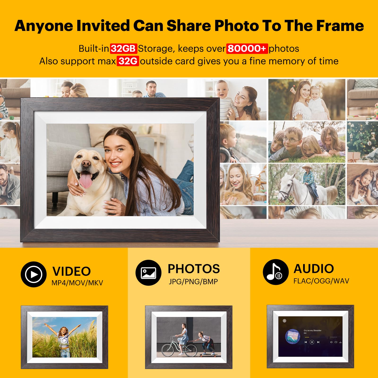 KODAK 10.1 Inch WiFi Digital Picture Frame with 32GB Storage, Electronic Smart Digital Photo Frame 1280x800 IPS Touch Screen, Auto-Rotate, Share Moments Instantly via KODAK App from Anywhere Anytime