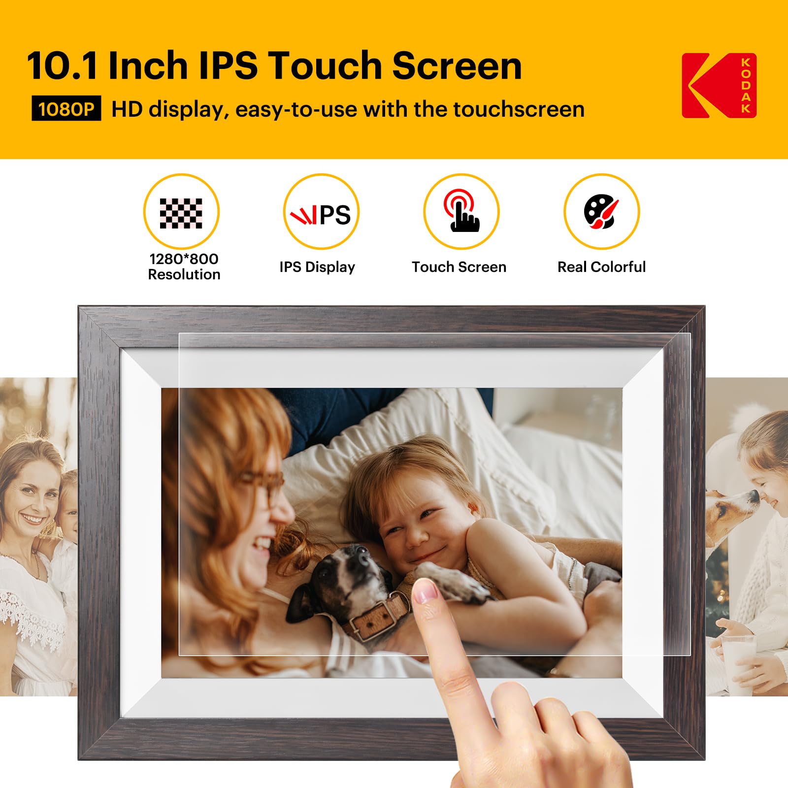 KODAK 10.1 Inch WiFi Digital Picture Frame with 32GB Storage, Electronic Smart Digital Photo Frame 1280x800 IPS Touch Screen, Auto-Rotate, Share Moments Instantly via KODAK App from Anywhere Anytime