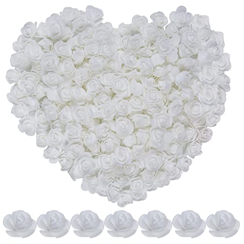 cnomg 200pcs Mini Artificial Rose Artificial Fake Rose Head Foam Artificial Rose for DIY Crafts Wedding Party Valentine's Day Festival Home Decoration(200, White)