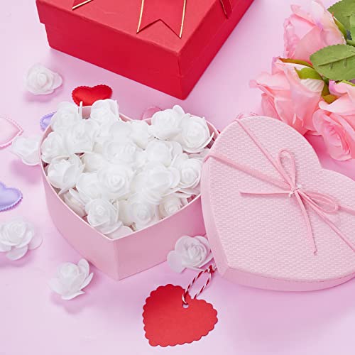 cnomg 200pcs Mini Artificial Rose Artificial Fake Rose Head Foam Artificial Rose for DIY Crafts Wedding Party Valentine's Day Festival Home Decoration(200, White)