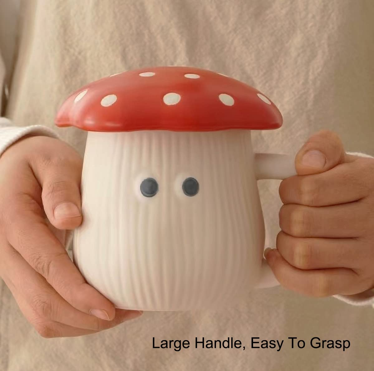 RESVUGA Cute Mushroom Mug with Lid, Handmade Glaze Cover & Eyes, Safety Matt Ceramic Milk Mugs, 12OZ Cartoon Tea Cup. Best Gifts for Women & Girls.