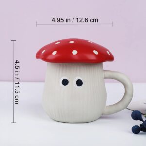 RESVUGA Cute Mushroom Mug with Lid, Handmade Glaze Cover & Eyes, Safety Matt Ceramic Milk Mugs, 12OZ Cartoon Tea Cup. Best Gifts for Women & Girls.