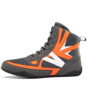 Cmadolrs Men's and Women's high top Wrestling Shoes Non Slip Breathable Boxing Shoes Wrestling Training Shoes Speed Grey/Orange