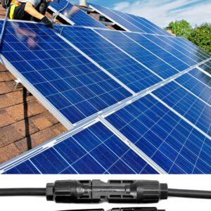 QWORK Solar Cable: 20-ft 2x10 AWG Twin Wire Solar Extension Cable, Copper Strand, Complete with Female and Male Connectors - Ideal for Homes, Shops, and RV Solar Panels