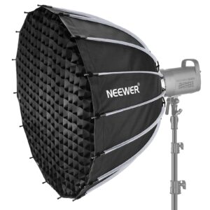 neewer 33inch/85cm parabolic softbox quick set up quick folding, with diffusers/honeycomb grid/bag, compatible with aputure 120d light dome godox sl60w neewer rgb cb60 and other bowens mount lights