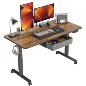 cubicubi 63 x 24 inch standing desk with drawer, electric stand up adjustable height electric stand up desk, sit stand home office desk, ergonomic workstation black steel frame/rustic brown tabletop