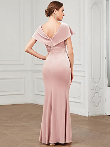 Ever-Pretty Women's V Neck Cap Sleeves Backless Memaid Long Autumn Velvet Formal Evening Gowns Pink US8