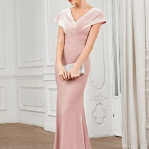 Ever-Pretty Women's V Neck Cap Sleeves Backless Memaid Long Autumn Velvet Formal Evening Gowns Pink US8