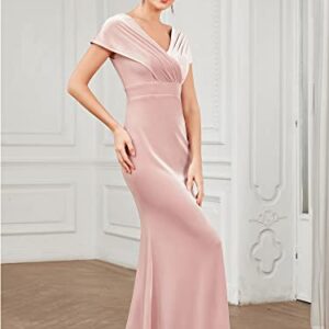 Ever-Pretty Women's V Neck Cap Sleeves Backless Memaid Long Autumn Velvet Formal Evening Gowns Pink US8