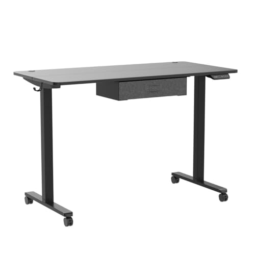 CubiCubi 48 x 24 Inch Standing Desk with Drawer, Electric Stand up Adjustable Height Electric Stand up Desk, Sit Stand Home Office Desk, Ergonomic Workstation Black Steel Frame/Black Tabletop