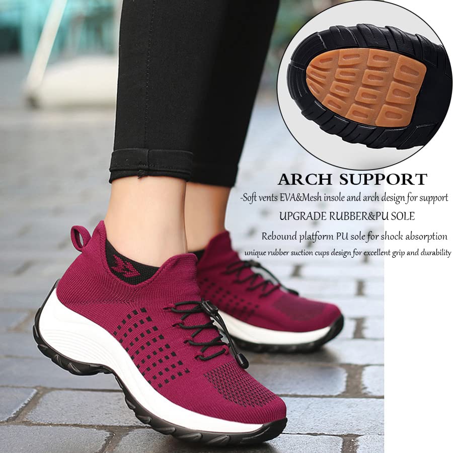 Womens Walking Shoe-Sock Sneakers Slip on Nursing Orthotic Heel Pain Relief Wedge Mesh Platform Air Cushion Buffer Nurse Shoe (Purple,10,Women,10)