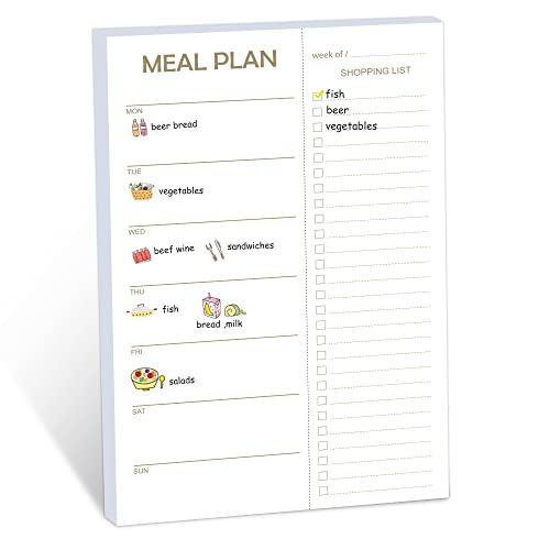 Meal Planner Magnetic for Refrigerator, 7 X 10” Weekly Meal Planning Notepad and Grocery List , Menu Magnet Fridge , 52 Tear Off Sheets