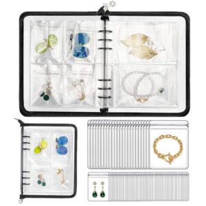 uross transparent jewelry storage book, jewelry earring organizer, clear travel jewelry organizer book, zipper jewelry storage display for necklaces earrings rings bracelets with pockets (84 grids)