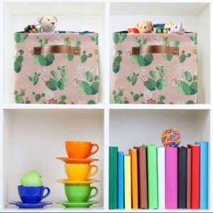 ALAZA Green Cactus Flower Pink Foldable Storage Box Storage Basket Organizer Bins with Handles for Shelf Closet Living Room Bedroom Home Office 2 Pack