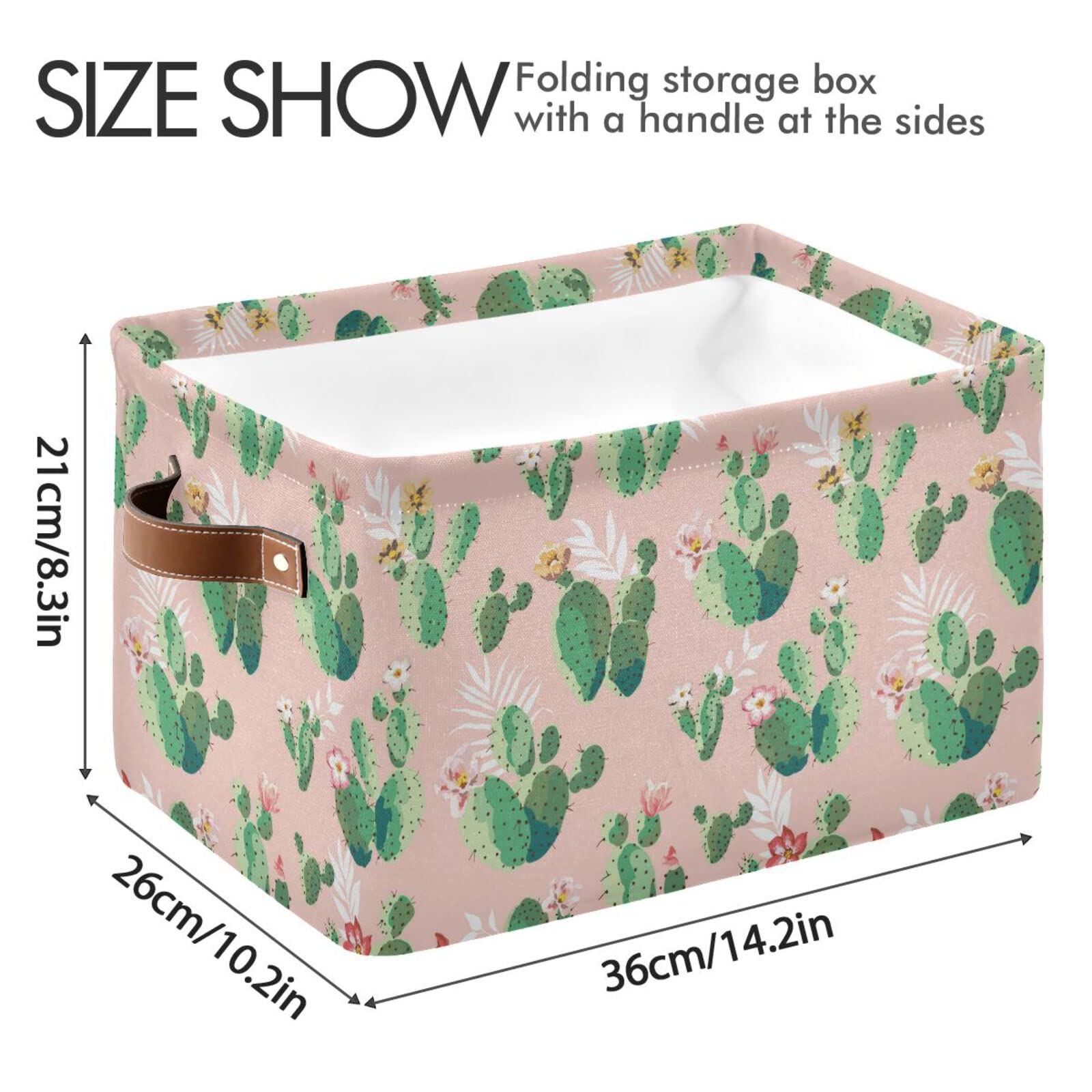 ALAZA Green Cactus Flower Pink Foldable Storage Box Storage Basket Organizer Bins with Handles for Shelf Closet Living Room Bedroom Home Office 2 Pack