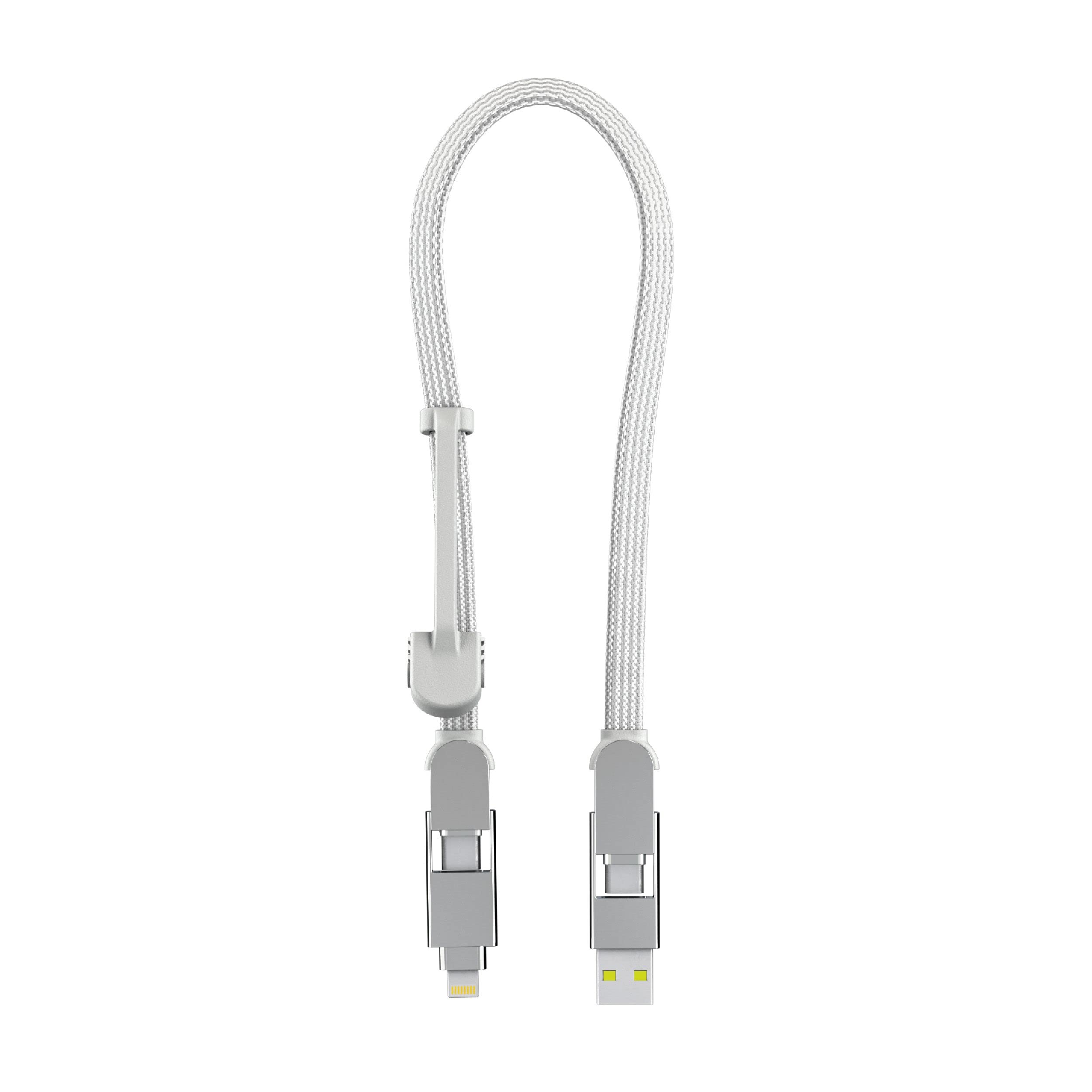 Rolling Square inCharge XL 6-in-1 Multi Charging Cable, Portable USB and USB-C Cable with 100W Ultra-Fast Charging Power, 1 Ft/0.3m, Glacier White