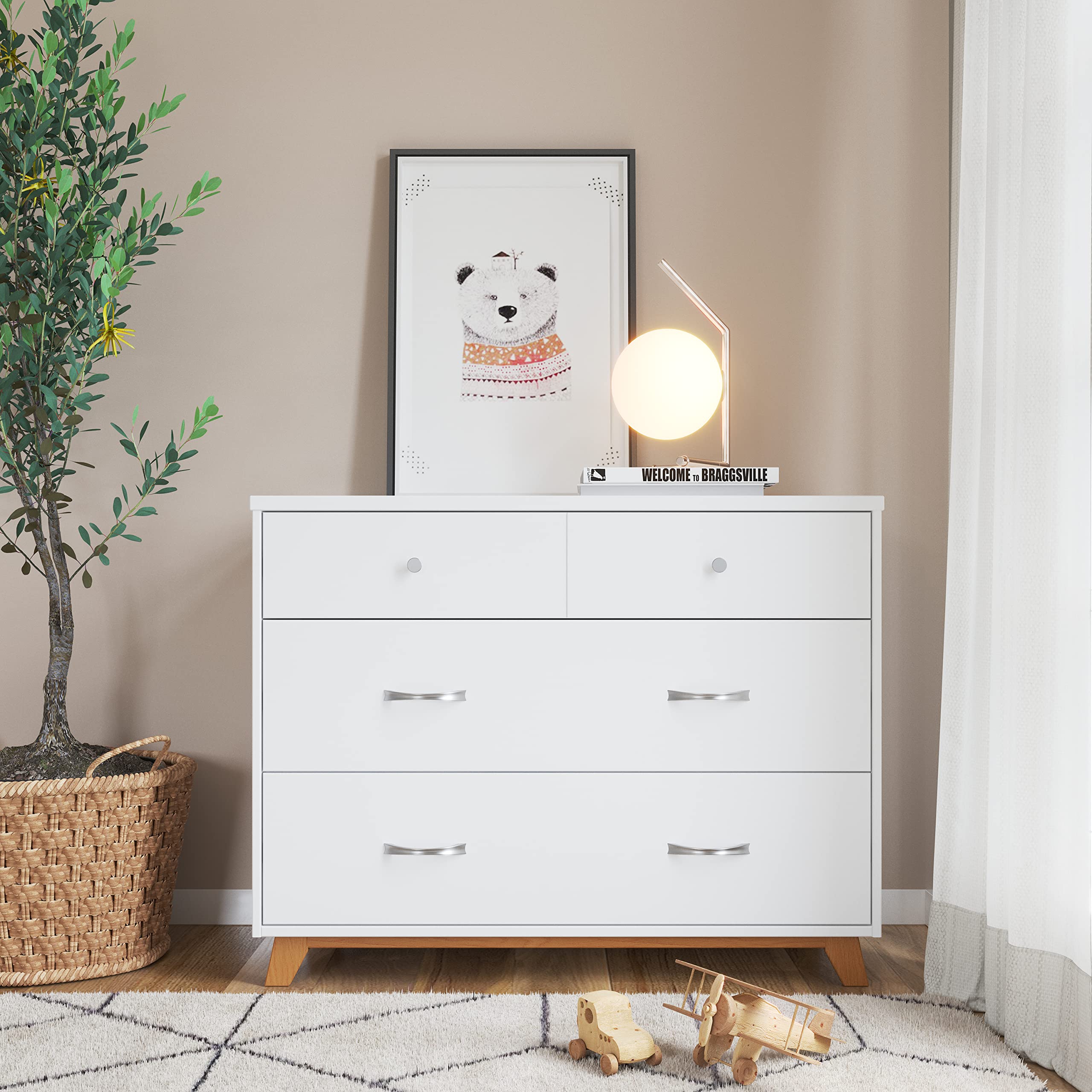 Child Craft SOHO 3 Drawer Dresser with Changing Topper for Nursery or Bedroom, Plenty of Storage, Anti-Tip Kit Included to Prevent Tipping, Non-Toxic, Baby Safe Finish (White/Natural)