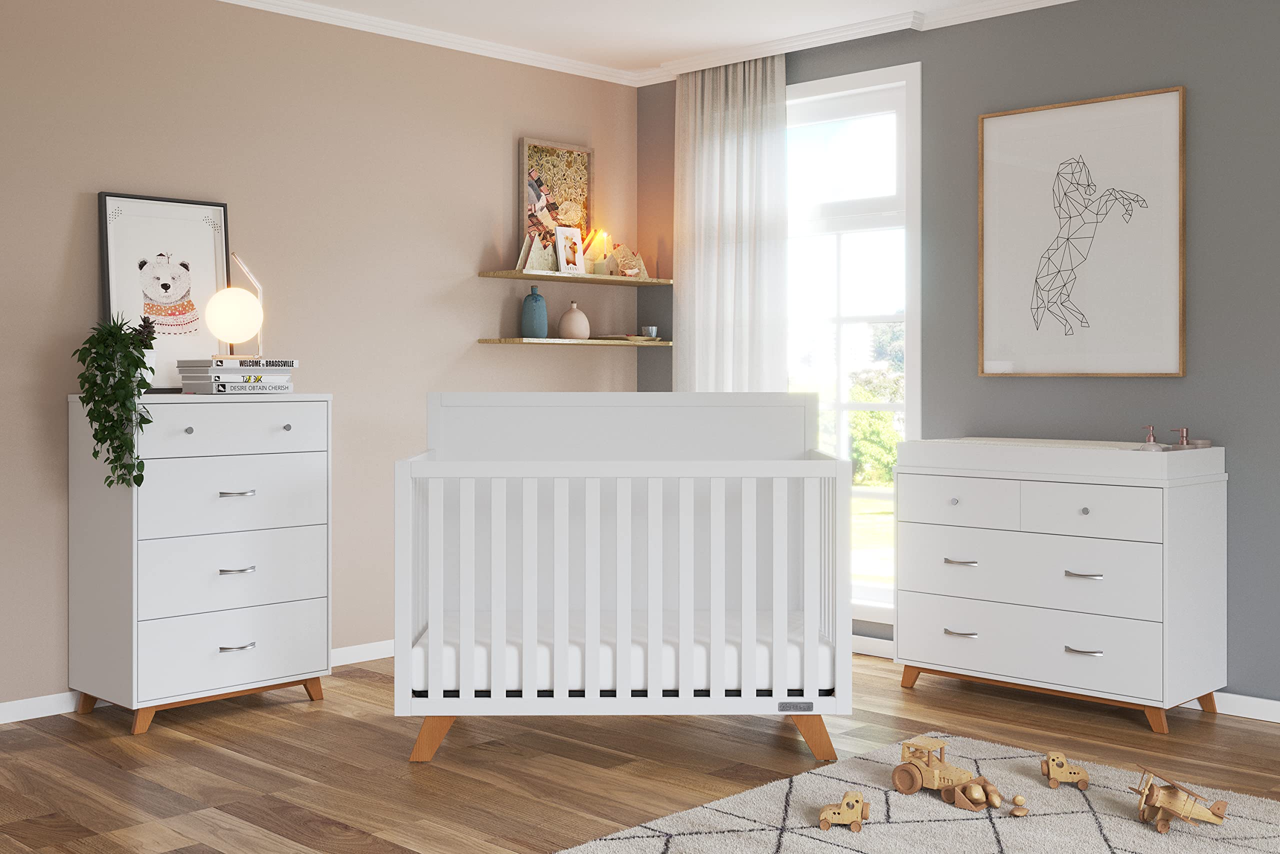 Child Craft SOHO 3 Drawer Dresser with Changing Topper for Nursery or Bedroom, Plenty of Storage, Anti-Tip Kit Included to Prevent Tipping, Non-Toxic, Baby Safe Finish (White/Natural)